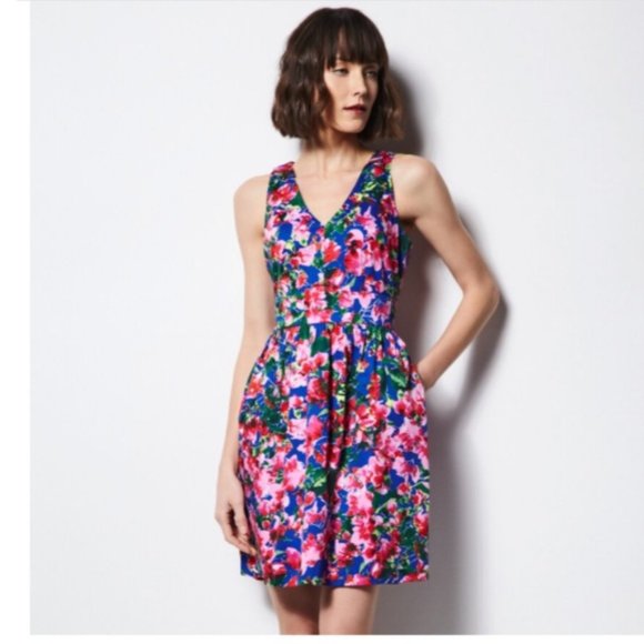 Milly | Dresses | Milly Design Nation Blue Floral Fit Flare Dress ...
